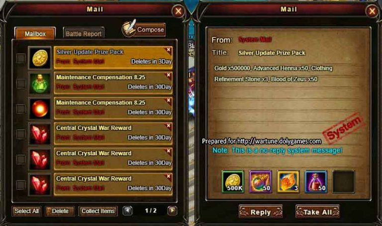 Out of the Game Login Rewards - DolyGames Wartune