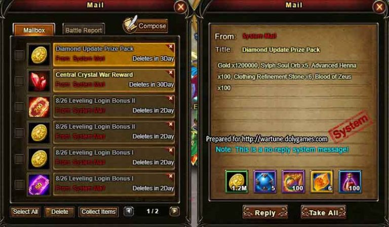 Out of the Game Login Rewards - DolyGames Wartune